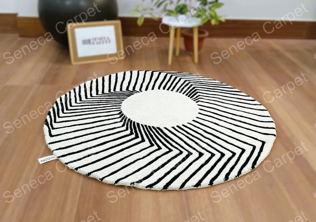 Striped Round Rug | Abstract Circle Design High-quality Non-slip Area ...