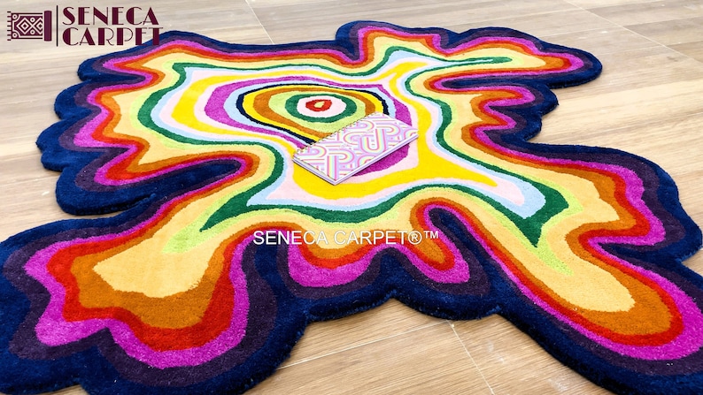 Colorful Eye-catching Rug | Tufted Multi Color Woolen Rug, Odd Shaped ...