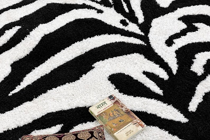Black White Zebra Shag Rug, Modern Animal Print Plush Soft Shaggy ...