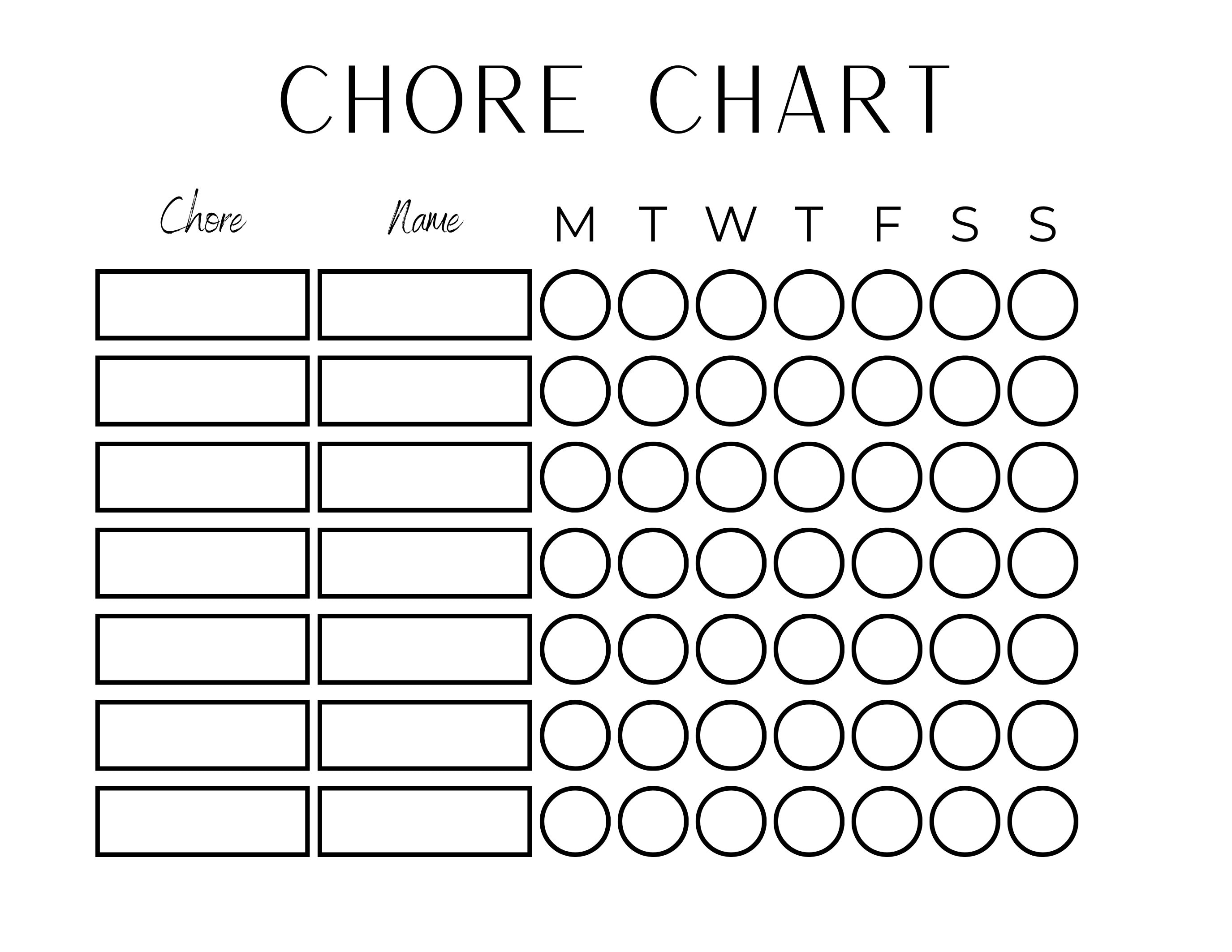 Printable Chore Chart to Track Weekly Chore Lists for Kids, Families ...