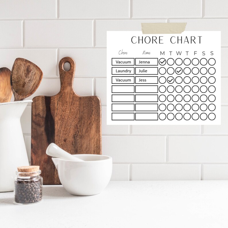 Printable Chore Chart to Track Weekly Chore Lists for Kids, Families ...