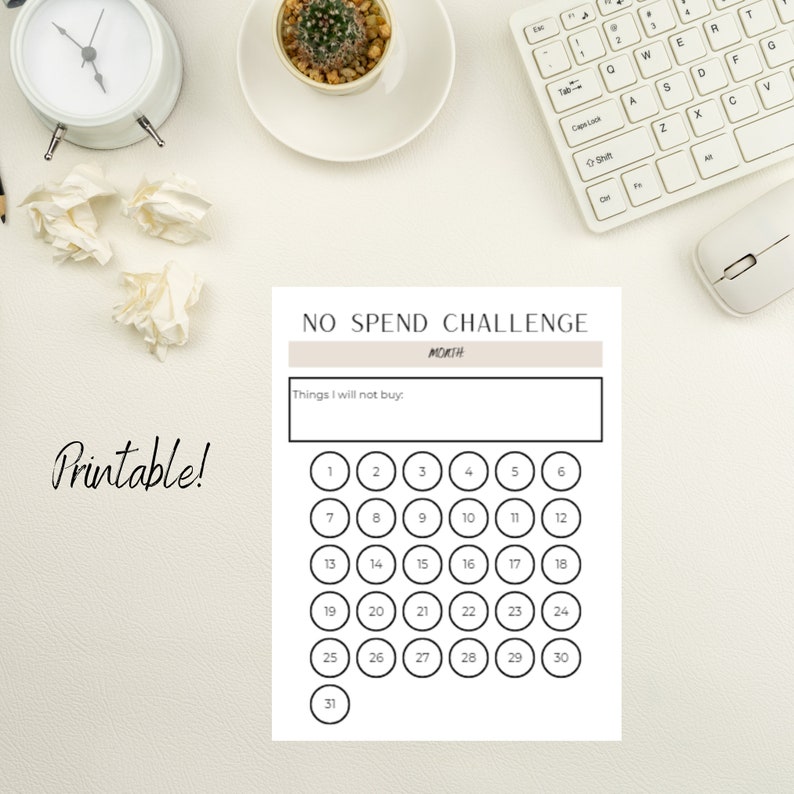 Printable Monthly No Spend Challenge to Save Money and Track Spending ...