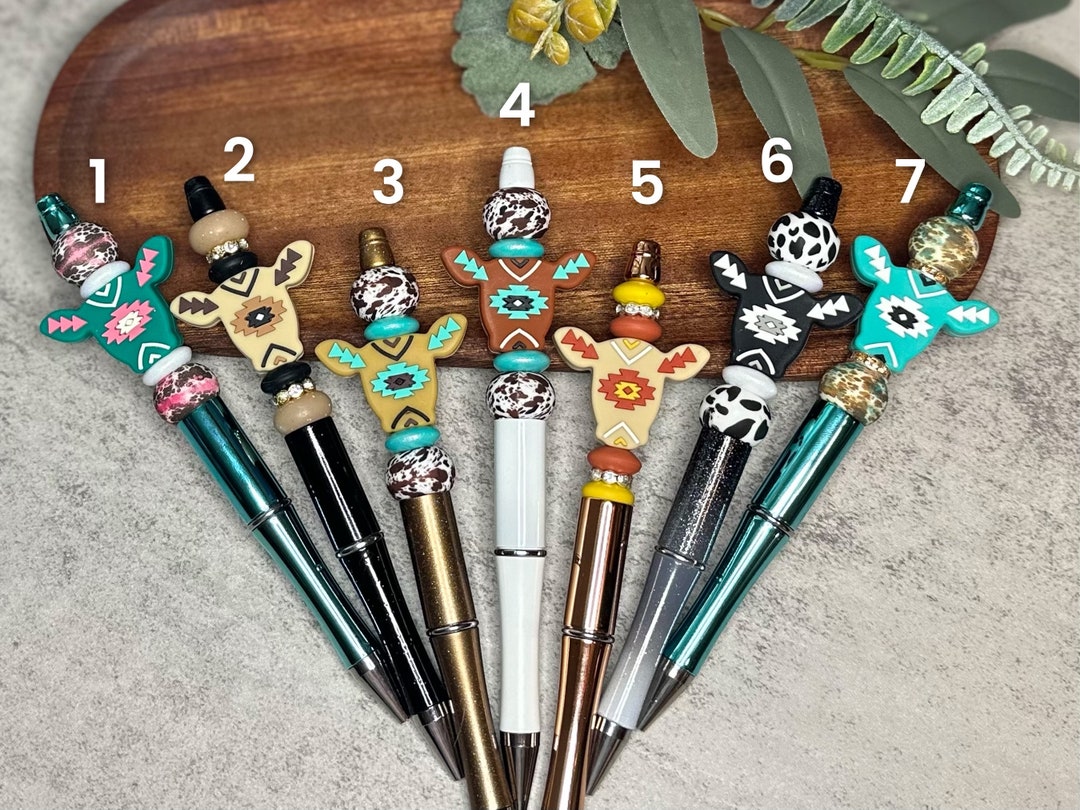 Aztec Cow Custom Pen, Rustic Cow Ballpoint Pen, Custom Western Beaded ...