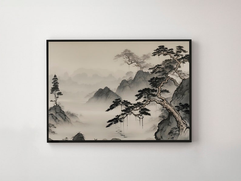 Vintage Japanese Sumi-e Wall Art, Japandi Decor (instant Download) - Etsy