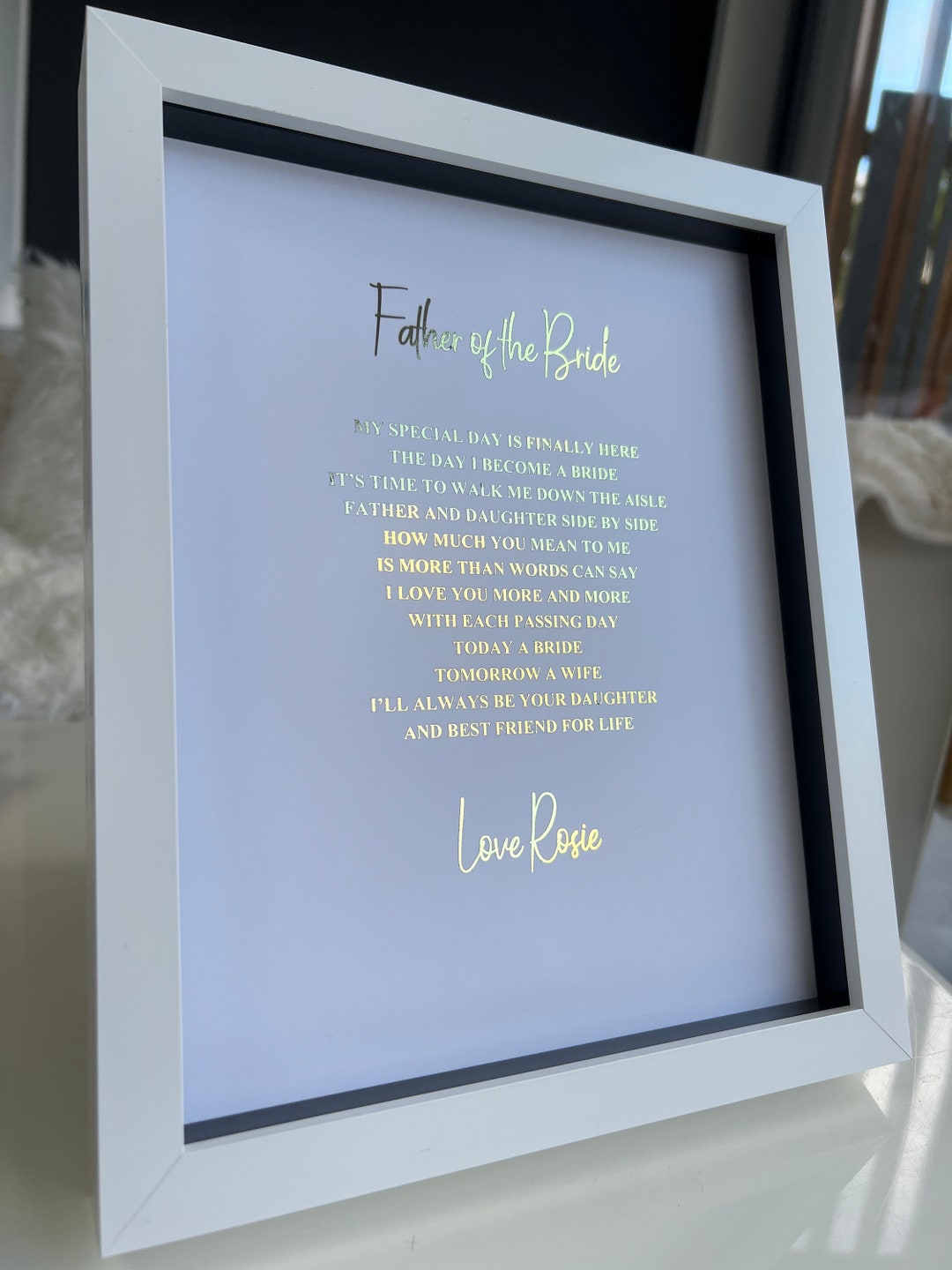 Father of the Bride Wedding Day Poem Foiled Framed Print, Personalised ...