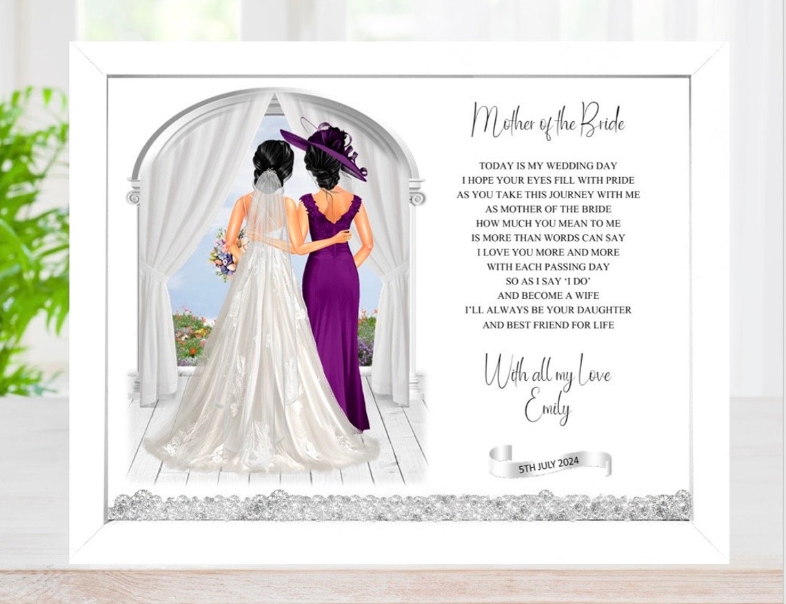 Mother of the Bride Wedding Day Poem Framed Print, Personalised Wedding ...