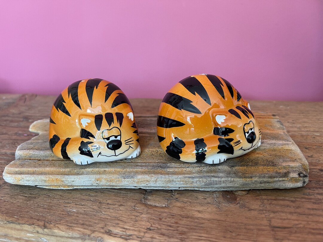TIGER SALT PEPPER Shakers ~ Condiment Pots ~ Vintage Tableware ~ Quirky ...