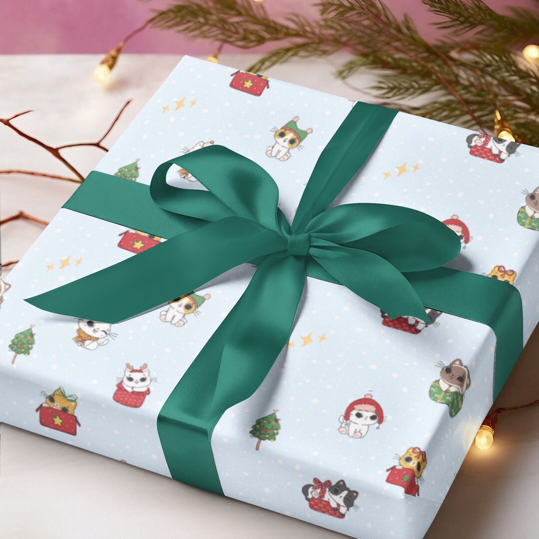 Kawaii Cat Christmas Wrapping Paper Roll Kawaii Gift Wrapping - Etsy