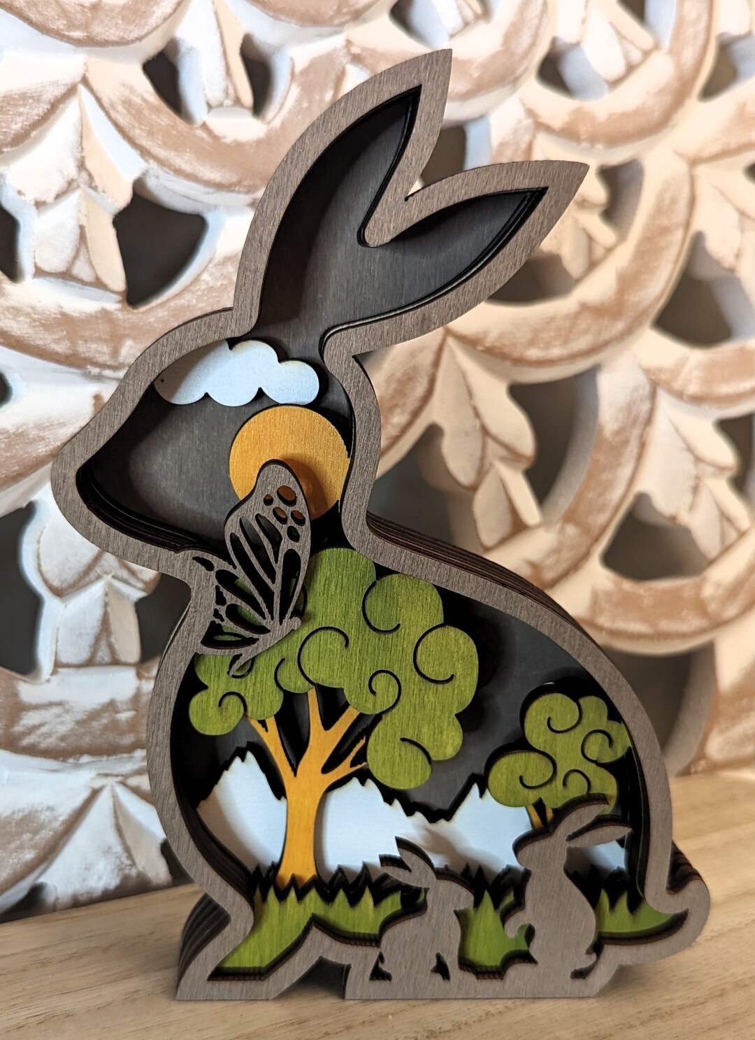 Rabbit - Engraved Lasercut Multi-layer Wood - Etsy