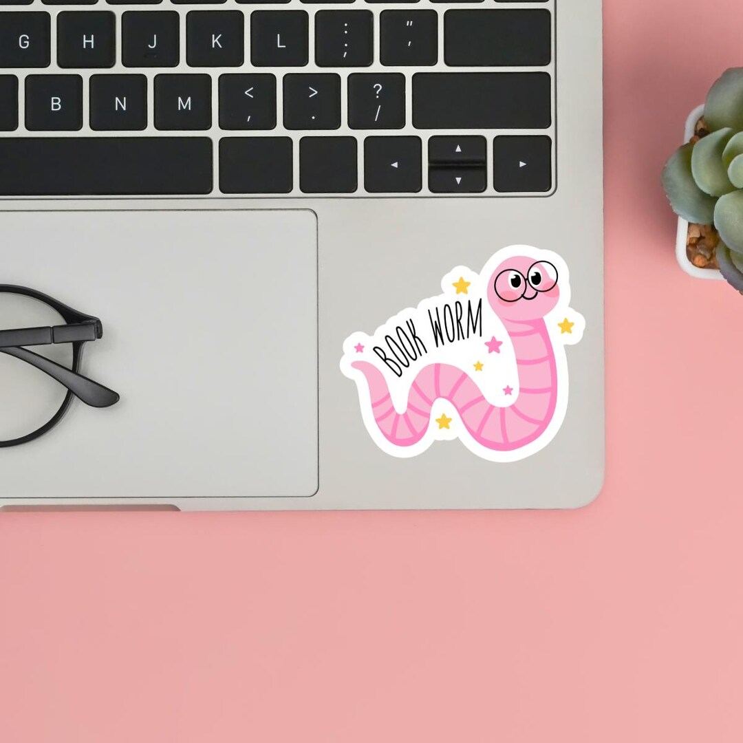 Book Worm Funny Pink Vinyl Sticker, Kindle Sticker, Bookish Stickers ...