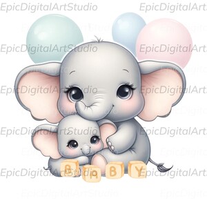 Elephant PNG Clipart Mom and Baby Elephant Set Instant Download ...