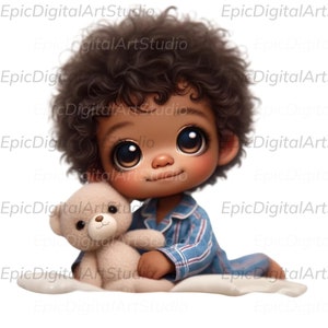 African American Baby Boys Clipart Set of 25 - Teddy Bear, Pajamas ...