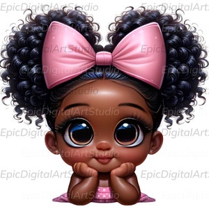 African American Baby Girls Clipart Set - Adorable Baby Girls With Bows ...