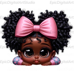 African American Baby Girls Clipart Set - Adorable Baby Girls With Bows ...
