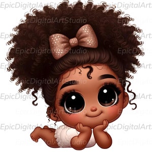 African American Baby Girls Clipart Set - Adorable Baby Girls With Bows ...
