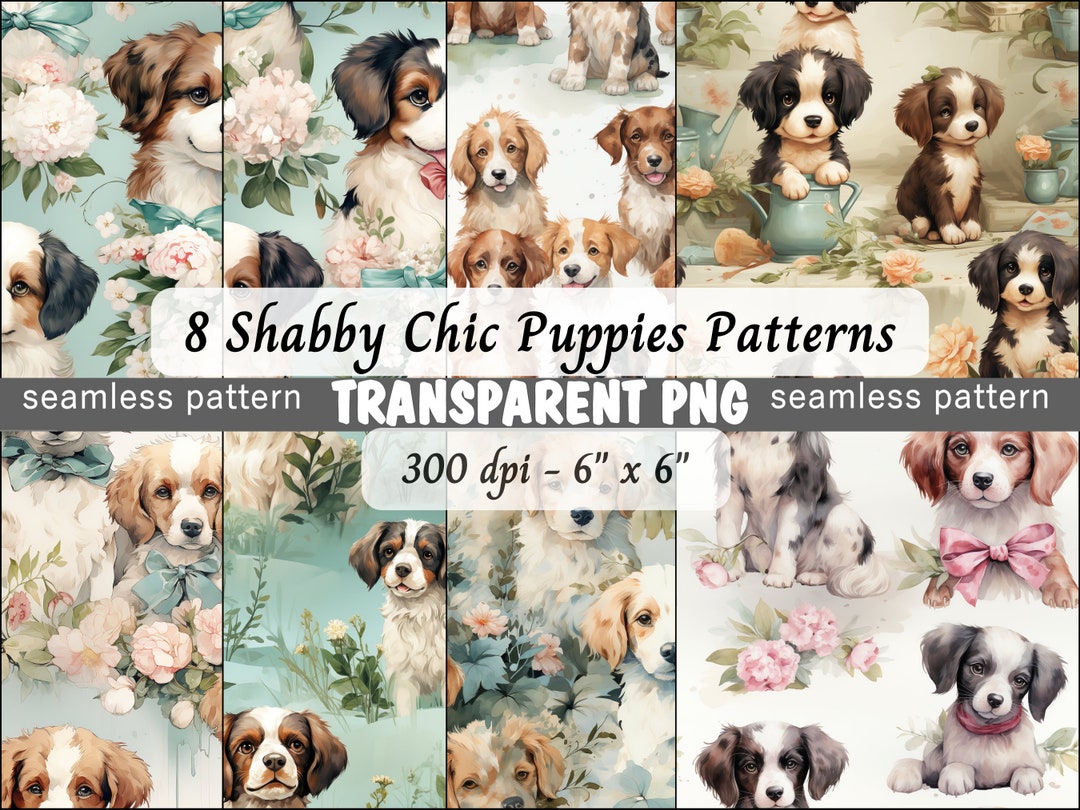 Puppy Seamless Patterns Digital Download PNG - Bundle of 8 - Shabby ...