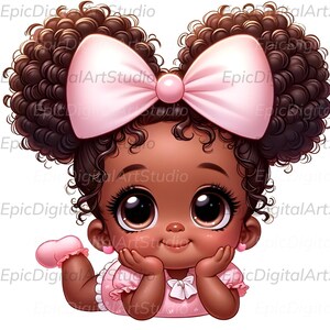 African American Baby Girls Clipart Set - Adorable Baby Girls With Bows ...