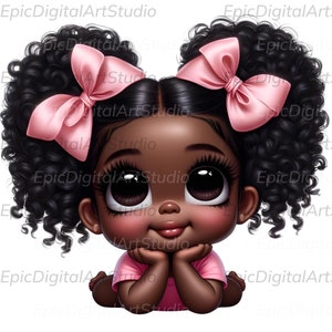African American Baby Girls Clipart Set - Adorable Baby Girls With Bows ...