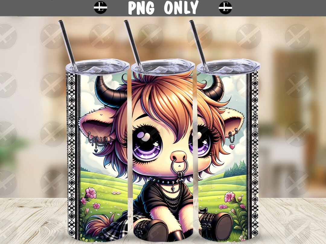 Goth Emo Highland Cow Tumbler Wrap: Sublimation Design (digital ...