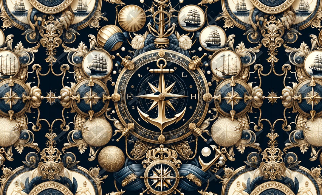 Nautical 4-in-1 Can Cooler Wrap Nautical Anchors Pattern Wrap Sublimation Designs Straight PNG ...