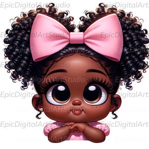 African American Baby Girls Clipart Set - Adorable Baby Girls With Bows ...