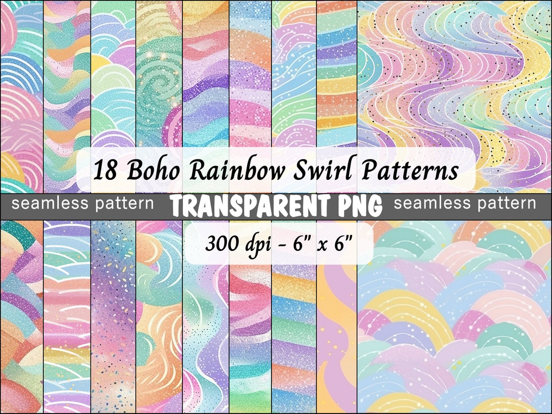 Boho Rainbow Swirl Seamless Patterns Digital Download PNG - Bundle of ...