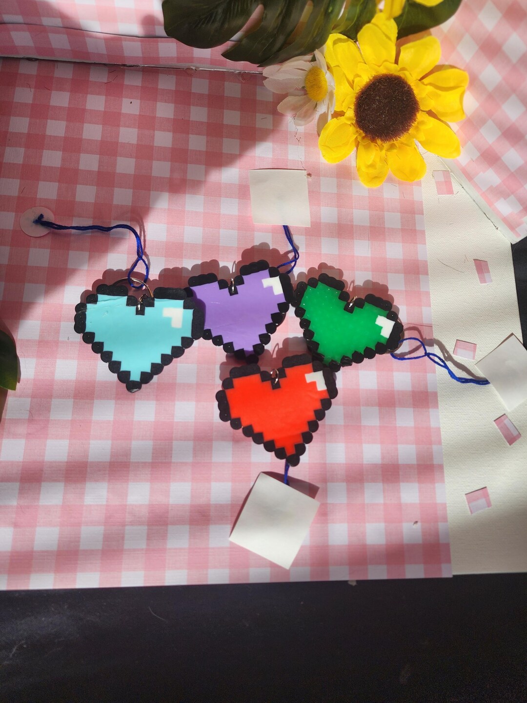 8- Bit Heart Perler Bead Keychains - 8-bit Heart Keychains, Retro Heart ...
