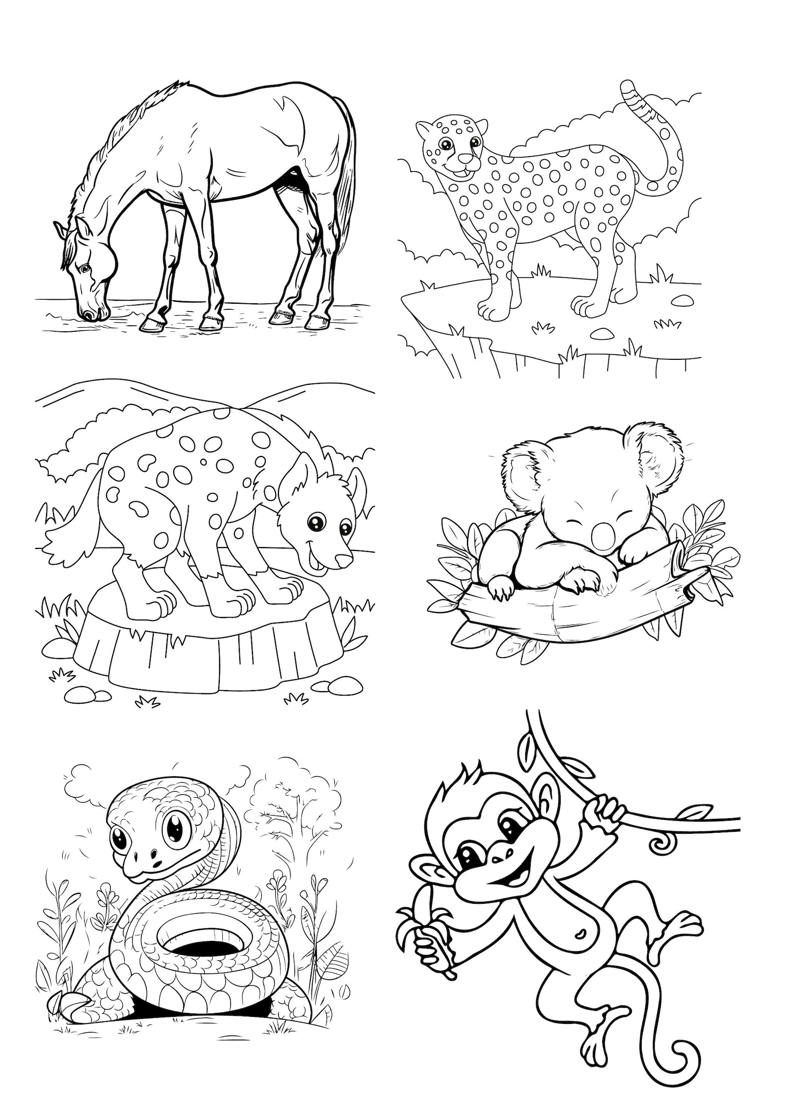 10 Animals Coloring Pages for Kids, Animal Coloring A4 Sheets ...