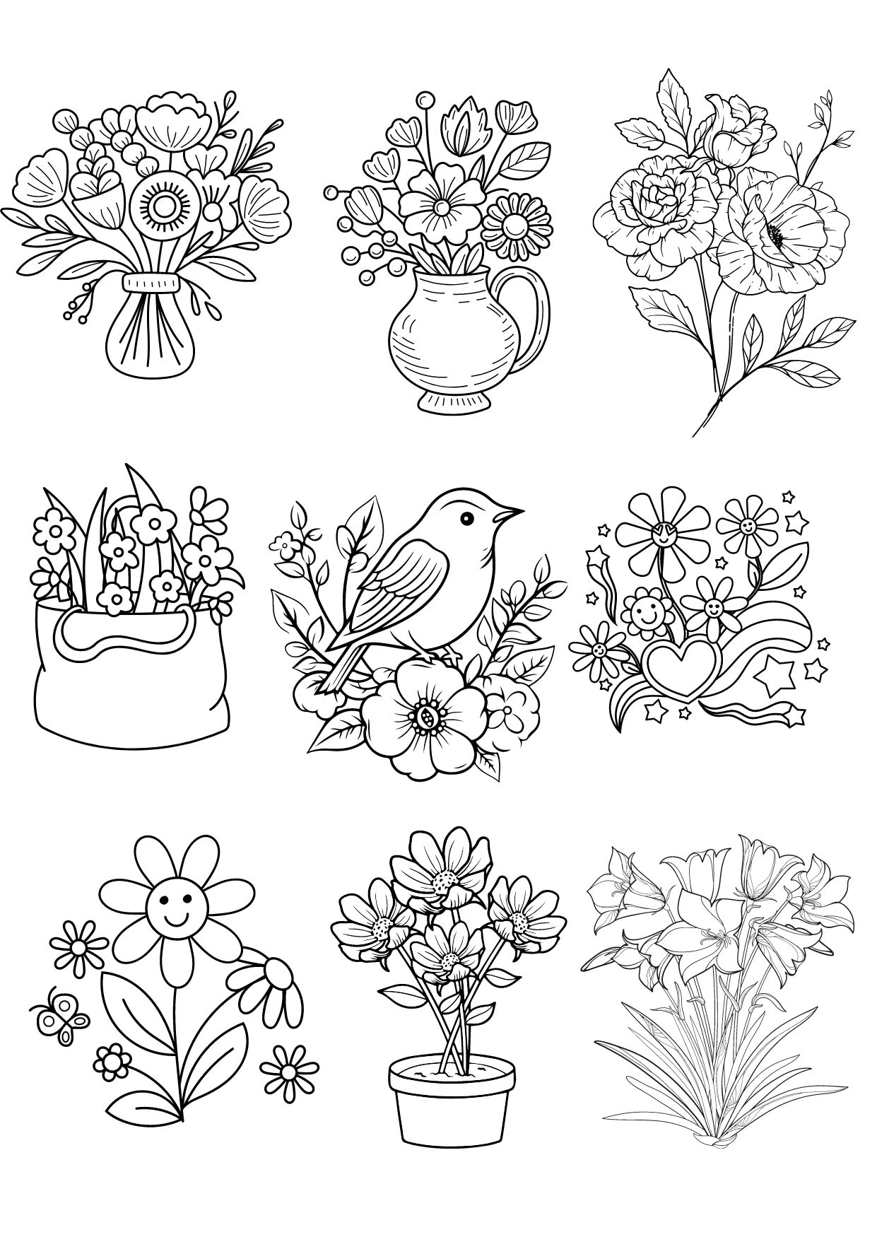 20 Unique Flower Coloring Pages for Kids, A4 Sheets, Colouring for Kids ...