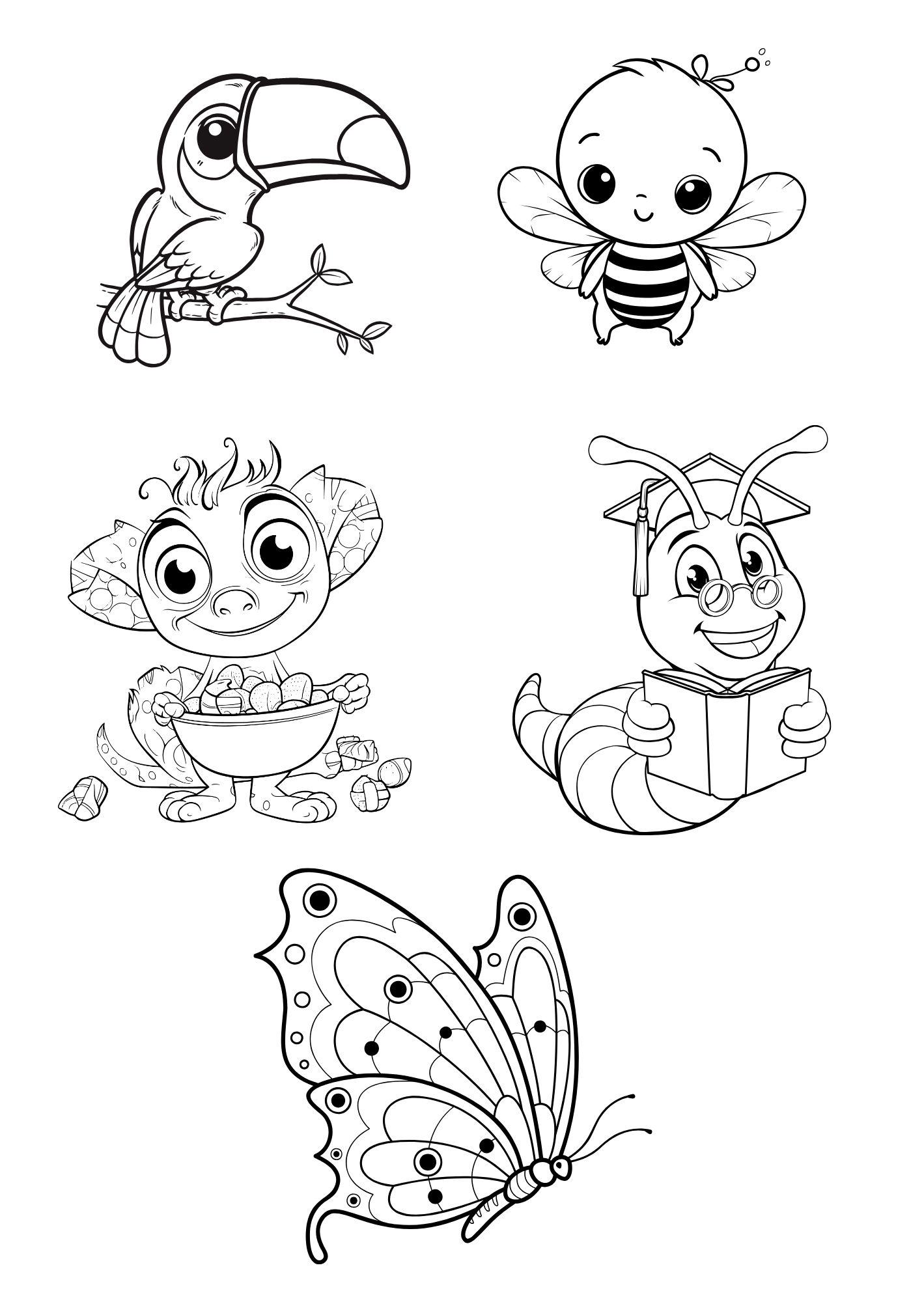 10 Coloring Pages for Kids, Animal Coloring A4 Sheets, Colouring for ...