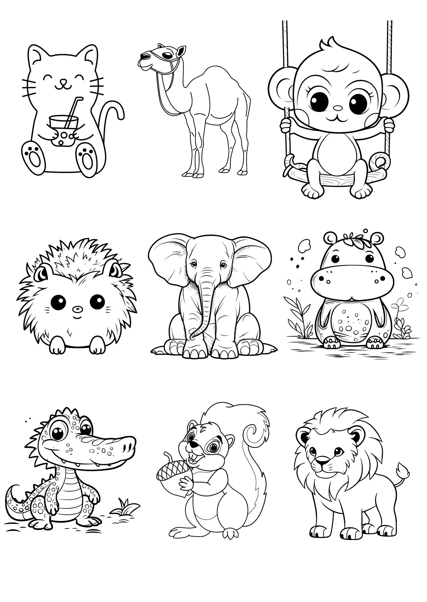 10 Animals Coloring Pages for Kids, Animal Coloring A4 Sheets ...
