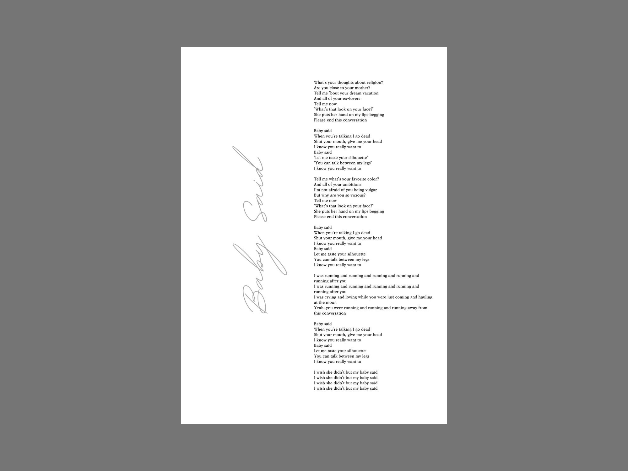 Baby Said Maneskin lyrics Digital Print - Etsy