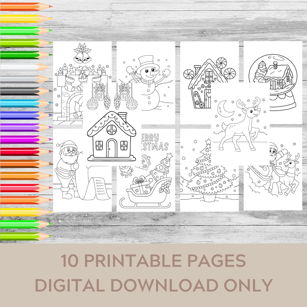 10 Christmas Coloring Pages Printable Holiday Coloring - Etsy