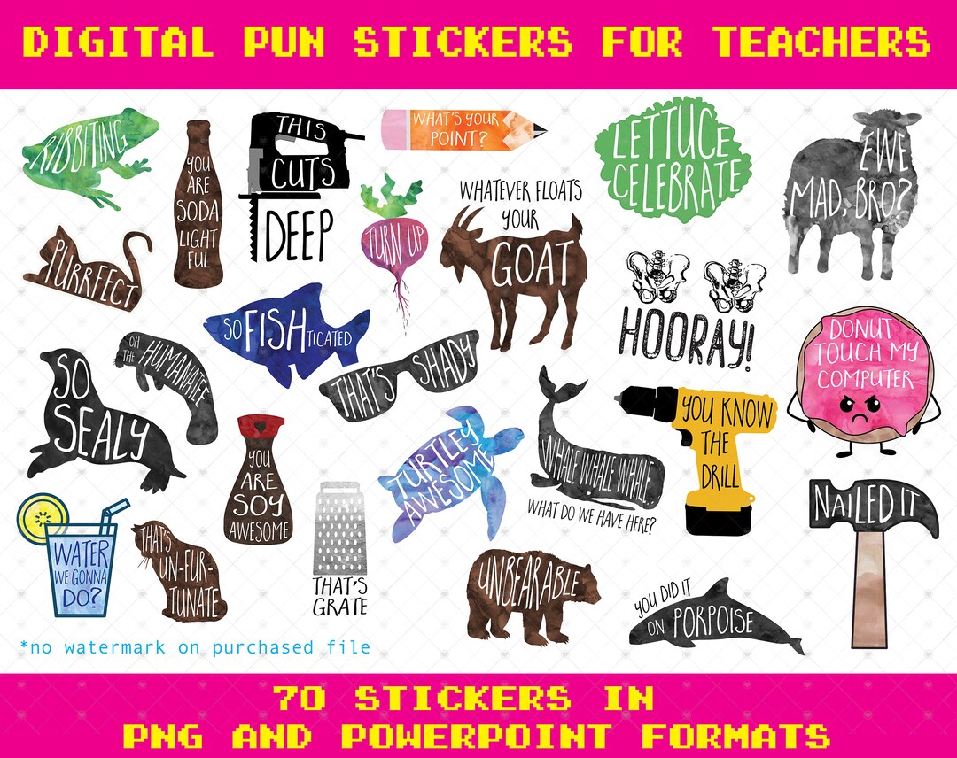 Digital Stickers for Teachers, Funny Pun School Sticker Bundle, Digital ...
