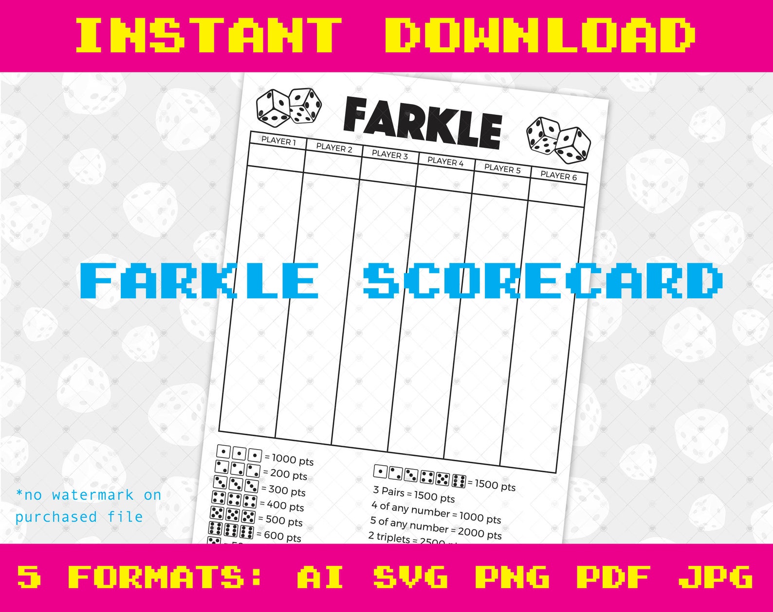Farkle Score Sheet - Print or Cut Your Own Score Card for the Farkle ...