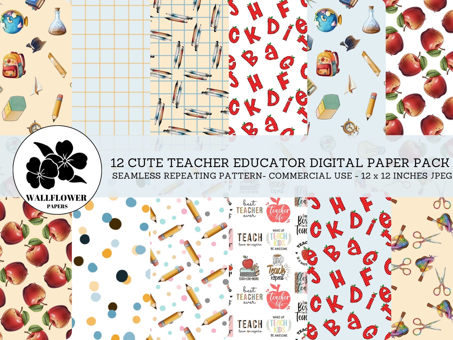 Cute Teacher Educator Seamless Digital Papers School Supplies - Etsy