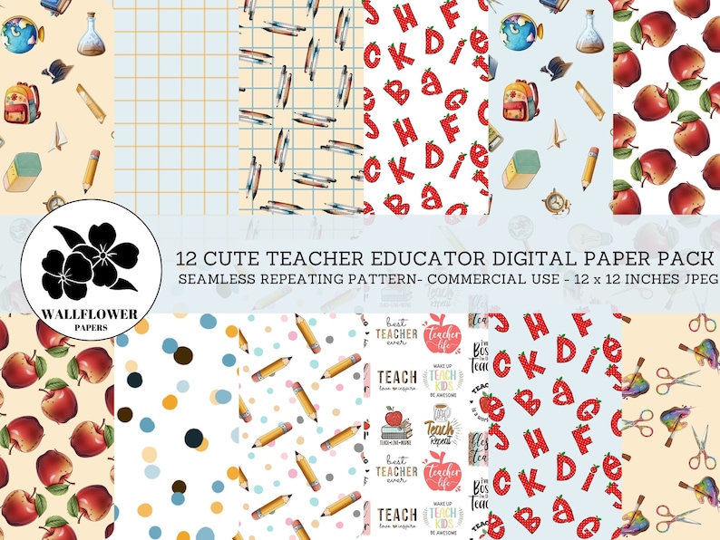 Cute Teacher Educator Seamless Digital Papers School Supplies - Etsy