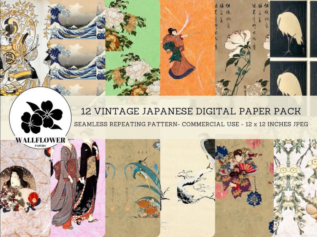 Vintage Japanese Ephemera Digital Papers, Japanese Women and Flowers ...