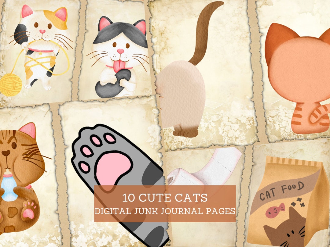 Cute Kittens Junk Journal Pages, Cute Cats Junk Journal Kit, Cut Out ...