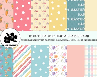 Easter Bunny Seamless Digital Papers, Eggs & Flowers Scrapbook Paper ...