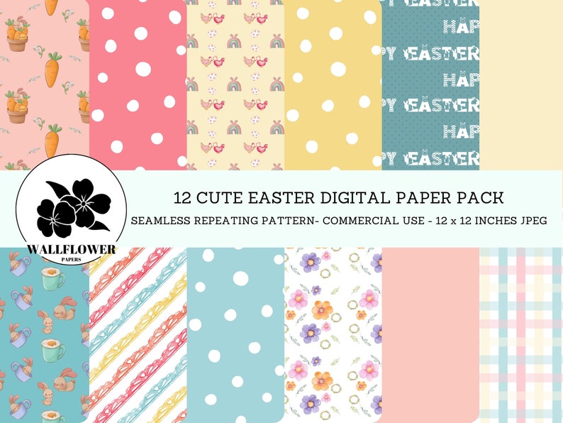 Easter Bunny Seamless Digital Papers, Eggs & Chickens Scrapbook Paper, Easter Backgrounds ...