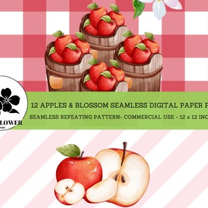 Apples & Blossom Digital Papers, Apple Cuts and Blossoms, Green ...