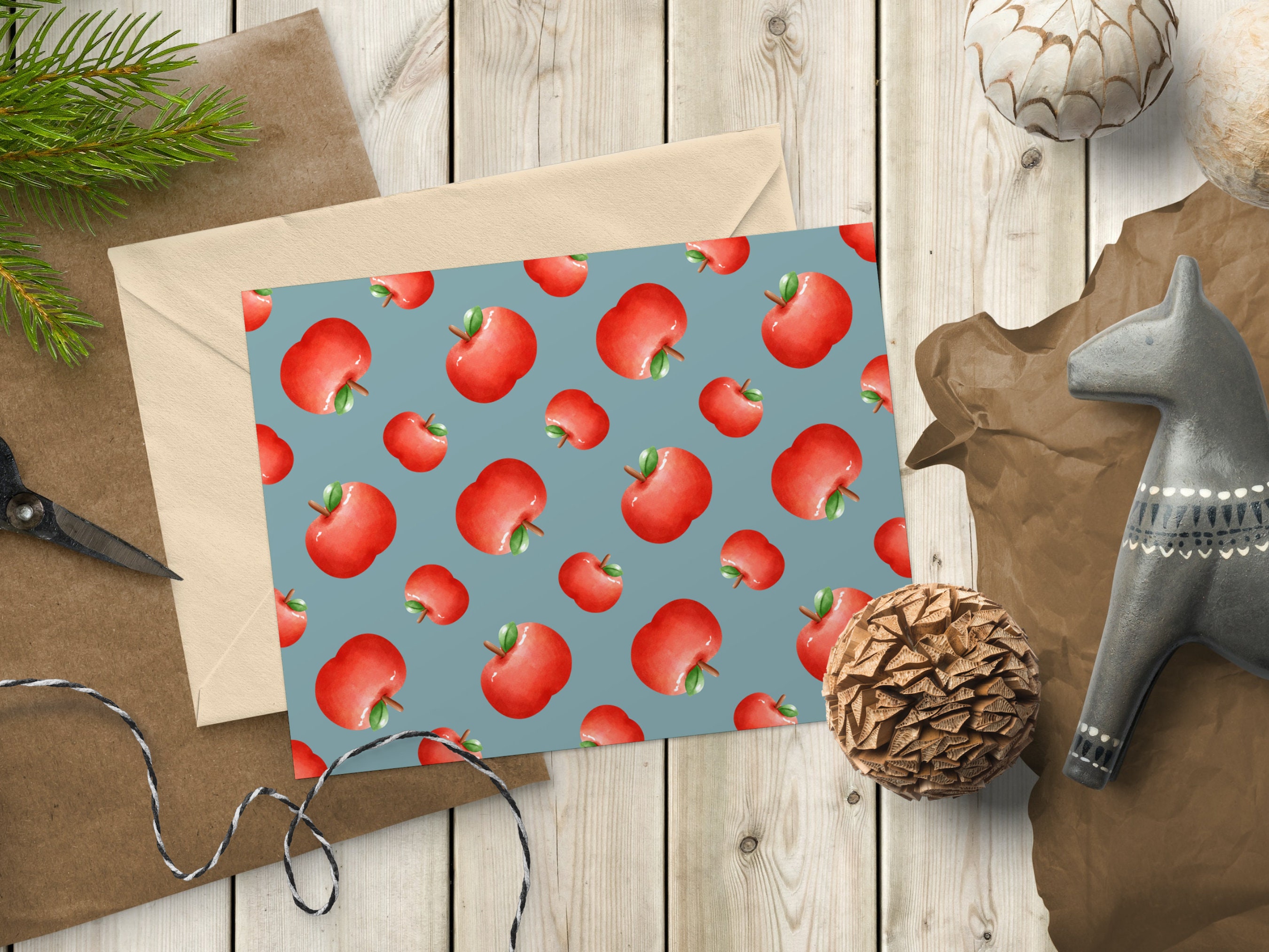 Back to School Teacher Seamless Digital Papers 1, Apples & Pens, Blue ...