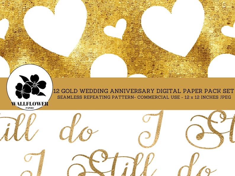 50th Gold Wedding Anniversary Seamless Digital Papers, Champagnes, and ...