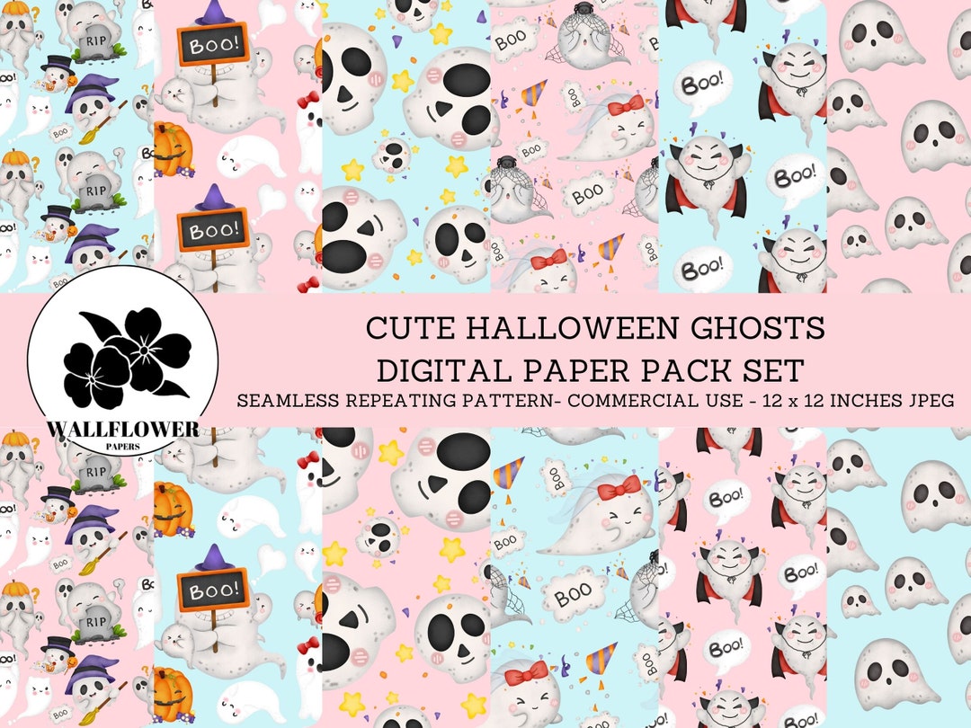 Cute Halloween Seamless Digital Papers, Cute Ghosts, Pumpkins & Witches ...