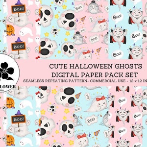Cute Halloween Seamless Digital Papers, Cute Ghosts, Pumpkins & Witches ...