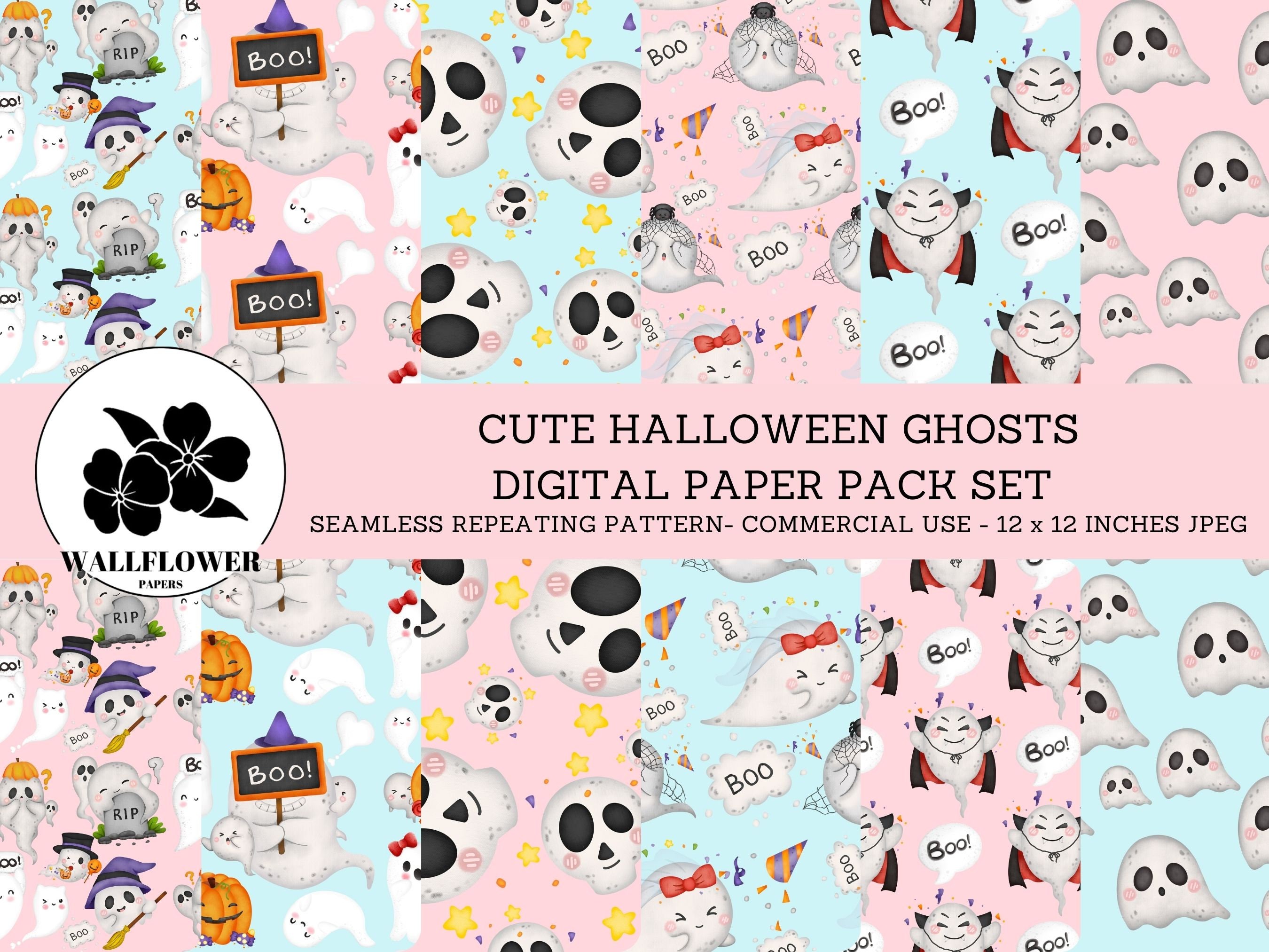 Cute Halloween Seamless Digital Papers, Cute Ghosts, Pumpkins & Witches ...