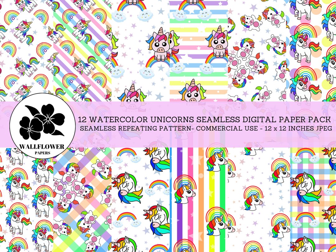 Rainbow Unicorns Seamless Digital Papers, Unicorns and Rainbows ...