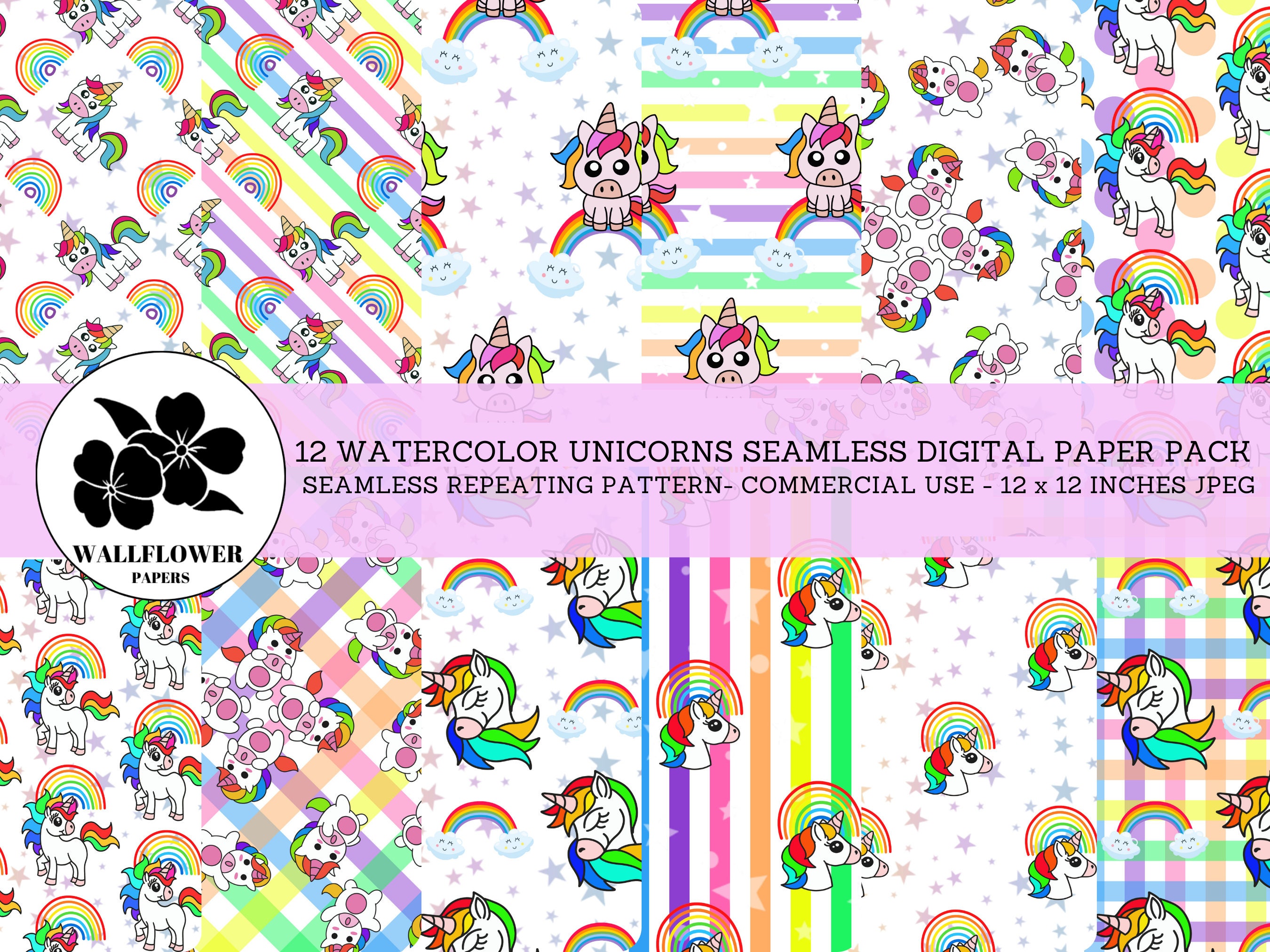 Rainbow Unicorns Seamless Digital Papers Unicorns and - Etsy
