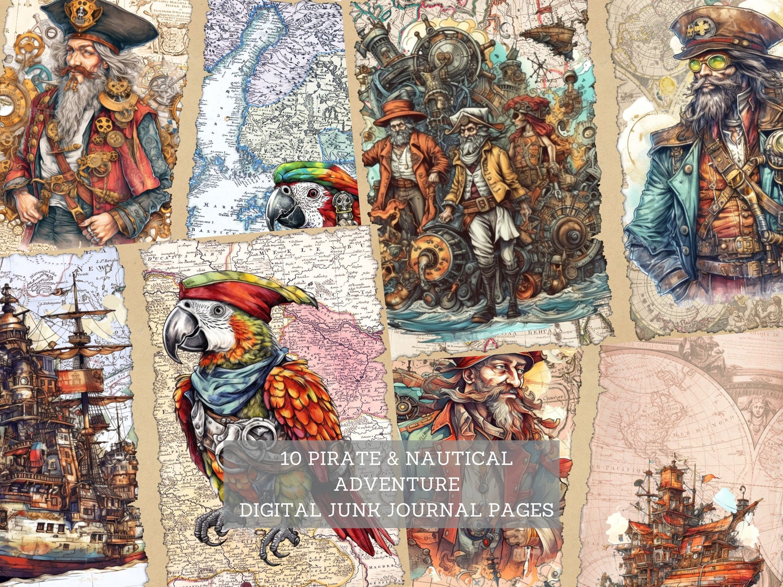 Pirate & Nautical Adventure Junk Journal Pages, Vintage Junk Journal ...